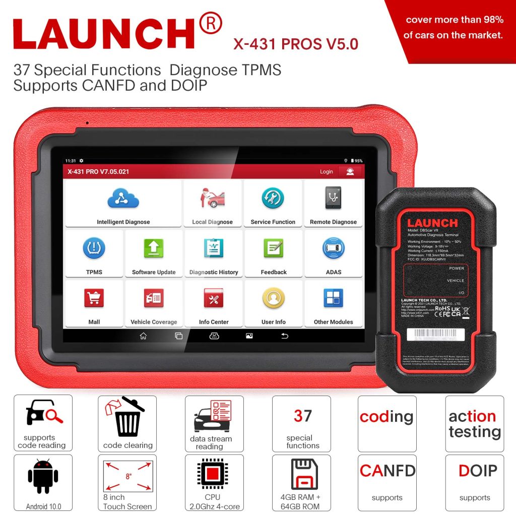 Launch X431 PROS V5.0 Car Scanner Automotive Diagnostic tool Supports CAN FD DoIP 37 special ...