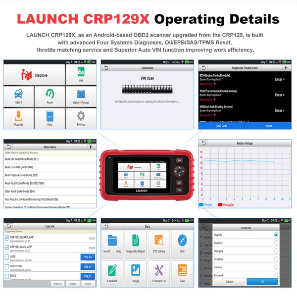 Launch CRP 129X V2.0 OBD2 Scanner Code Reader 4 SYSTEM DIAGNOSTIC 12 Reset Functions Free ...